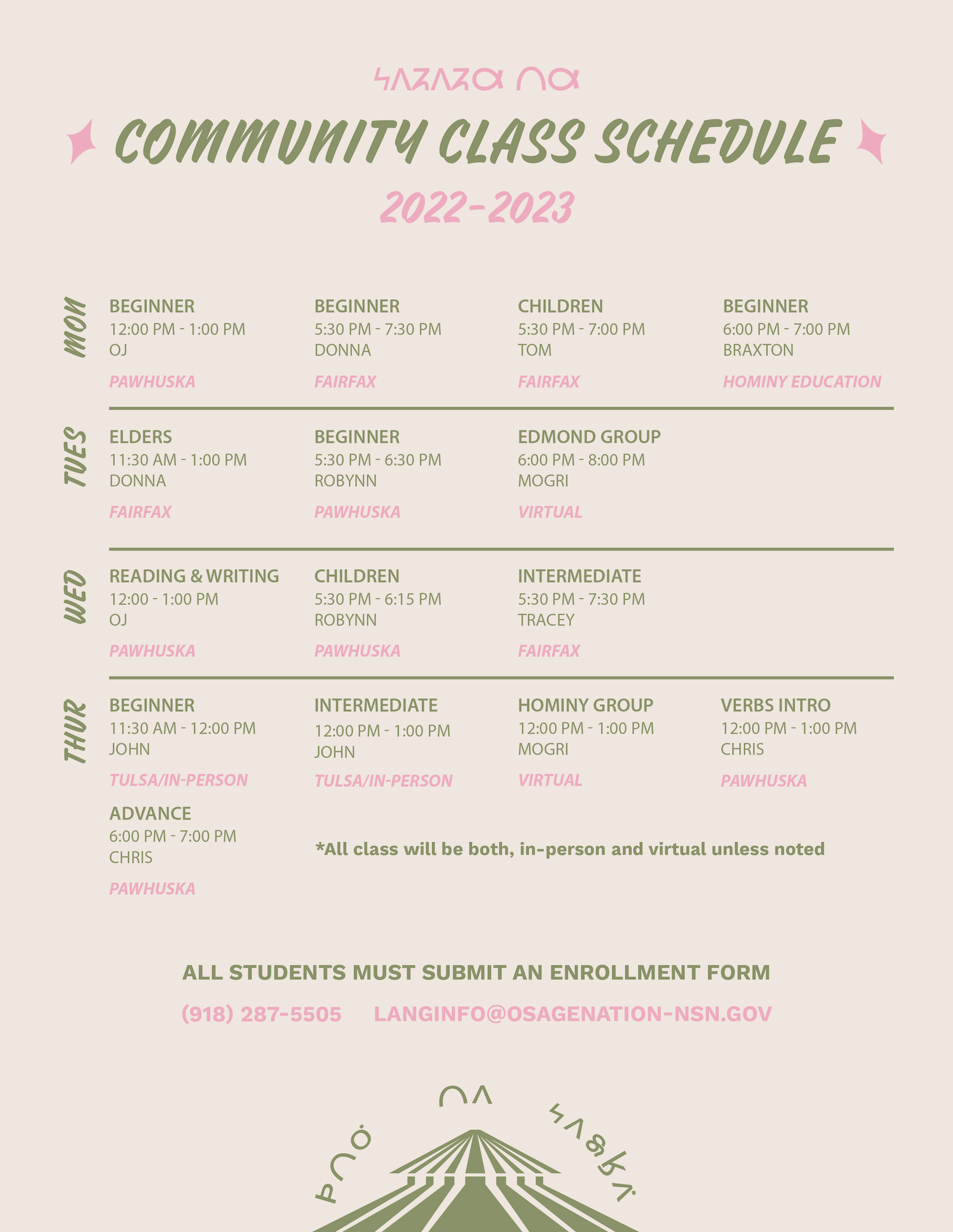 Osage Nation Language Department Announces 2022-2023 Community Class Schedule | Osage Nation